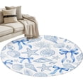 Blue Coastal Round Rug 4ft Washable Circle Entryway Rugs Non Slip Bow ...