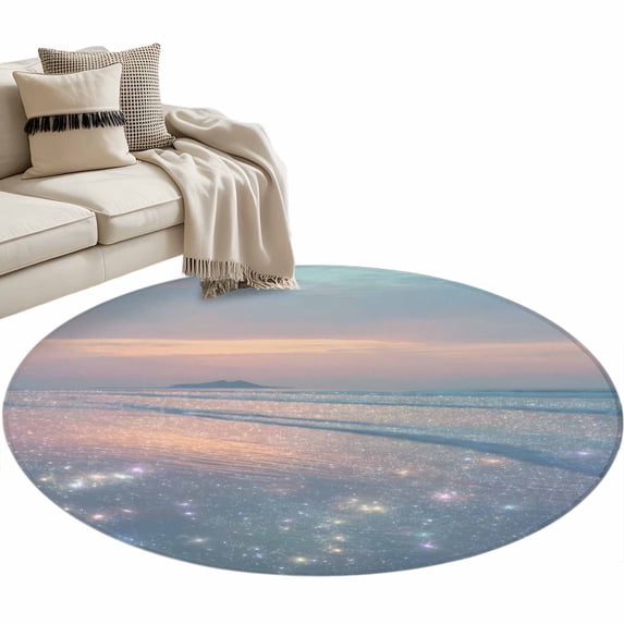Blue Coastal Round Rug 4ft Washable Circle Entryway Rugs Non Slip ...