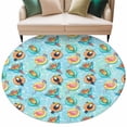 Blue Coastal Round Rug 6ft Washable Circle Kitchen Rugs Non Slip Summer ...