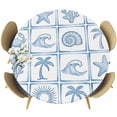 Blue Coastal Round Tablecloth 45-54 Inch Round Fitted Table Cloth with ...