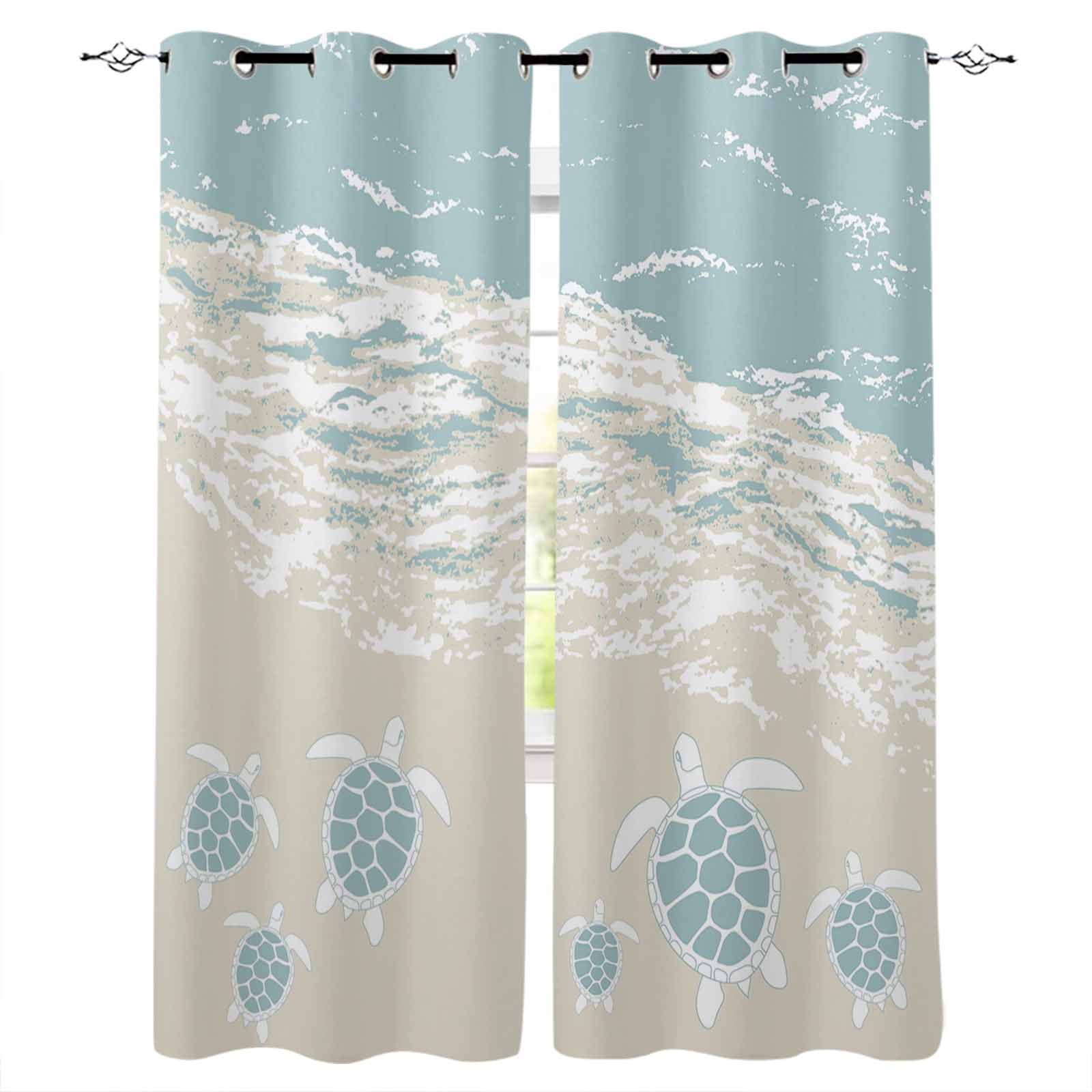 Blue Coastal Sea Turtle Blackout Curtains for Bedroom, Summer Beach ...