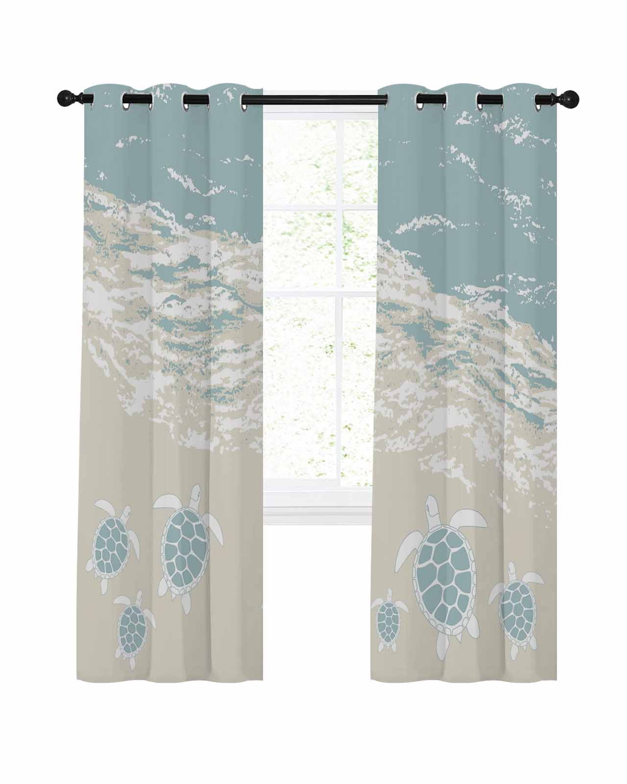 Blue Coastal Sea Turtle Blackout Curtains, Light Blocking Print Window ...