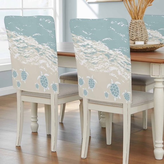 Blue Coastal Sea Turtle Chair Back Covers, Summer Beach Ocean Abstract ...