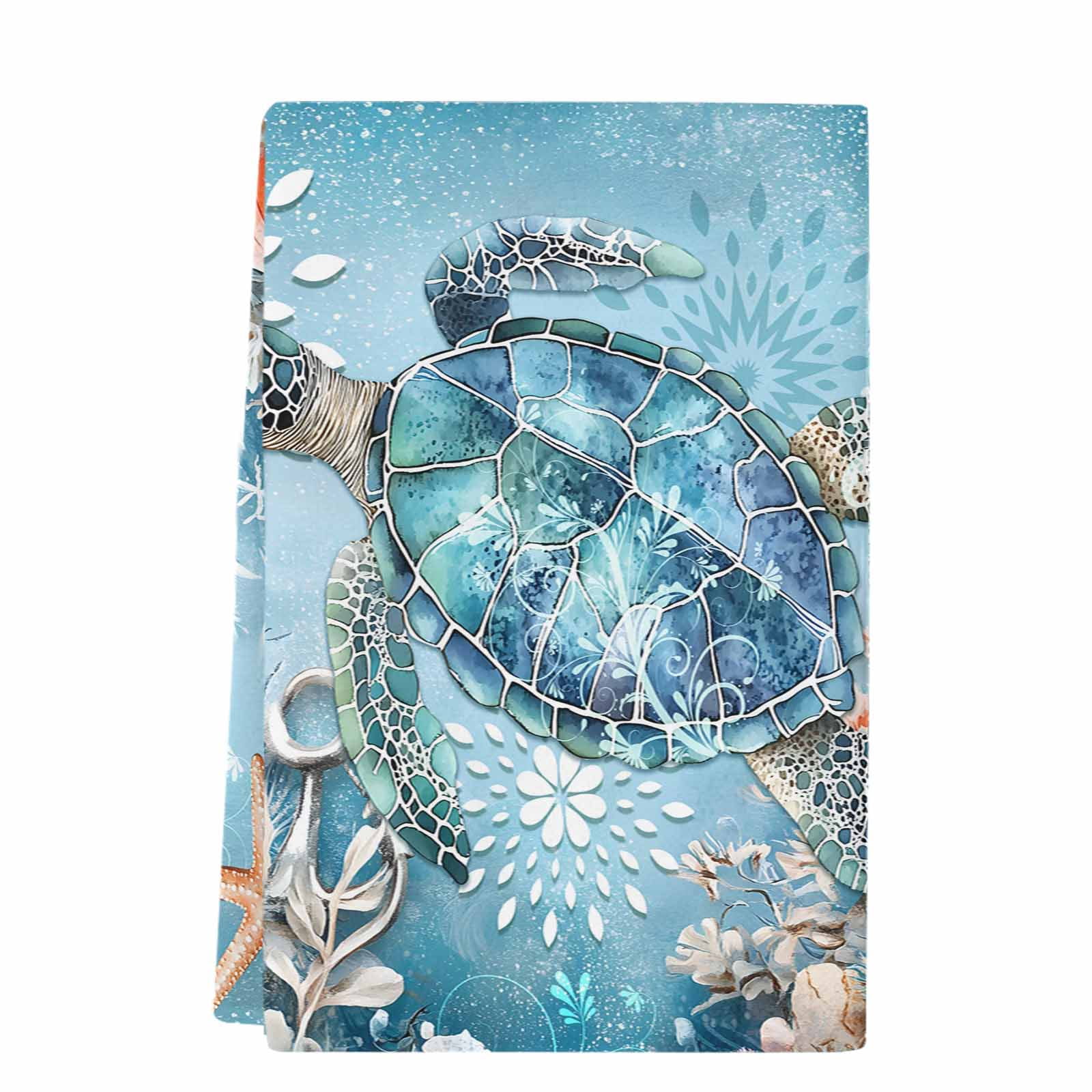 Blue Coastal Sea Turtle Microfiber Kitchen Towel, Summer Beach Starfish ...