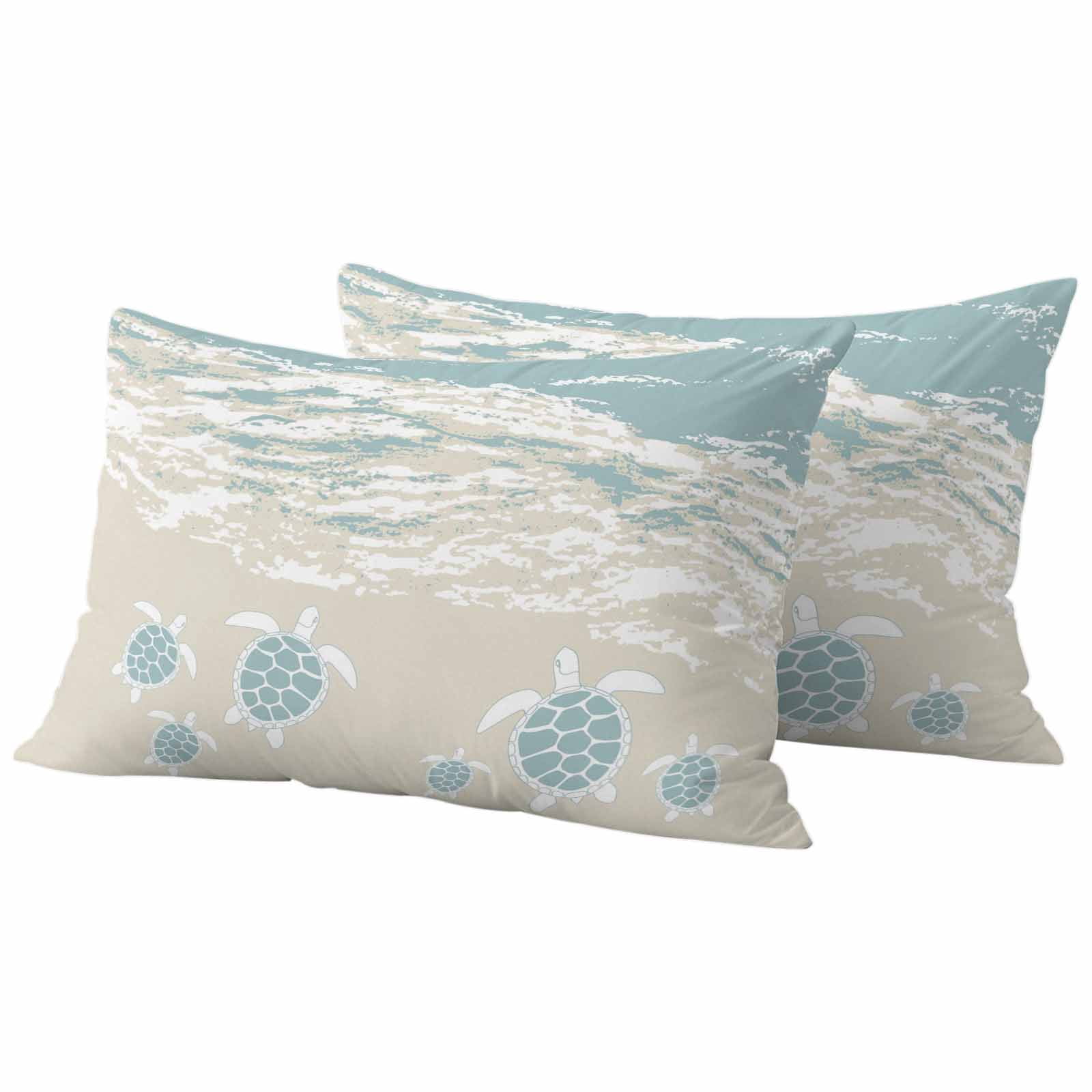 Blue Coastal Sea Turtle Outdoor Waterproof Pillow Covers, Summer Beach ...
