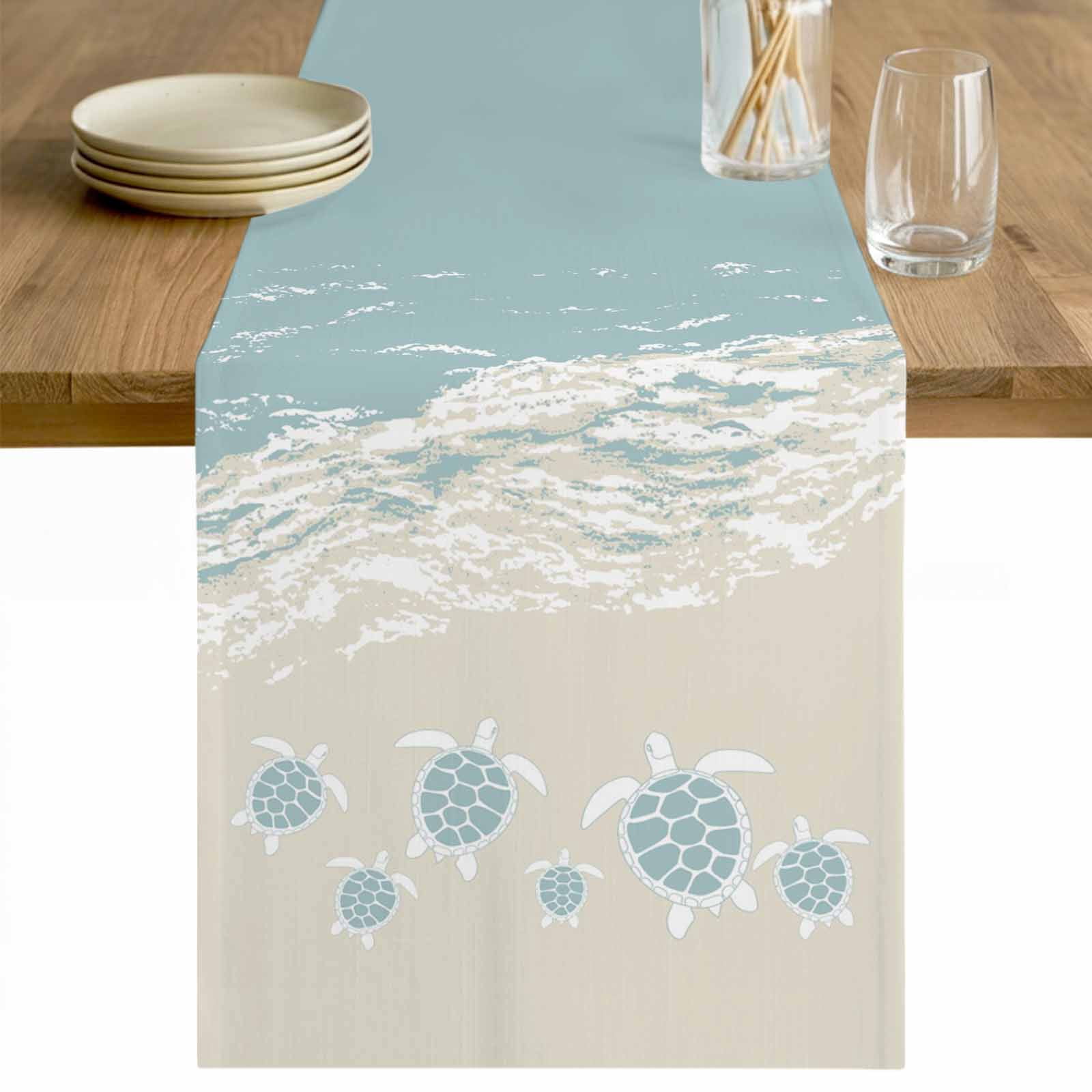 Blue Coastal Sea Turtle Table Runner - 36 Inch Long Summer Beach Ocean ...