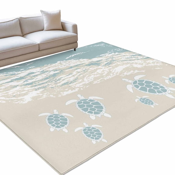 Blue Coastal Sea Turtle Washable Rug 3x5 Area Rug for Living Room ...