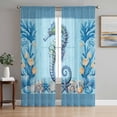 Blue Coastal Seahorse Sheer Curtains for Living Room Bedroom Nautical ...