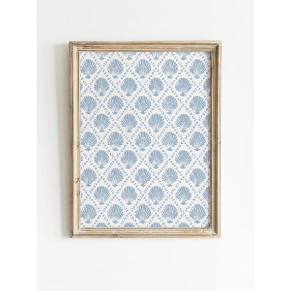 Blue Coastal Seashell Pattern Nautical Cottagecore Wallpaper Beachy ...