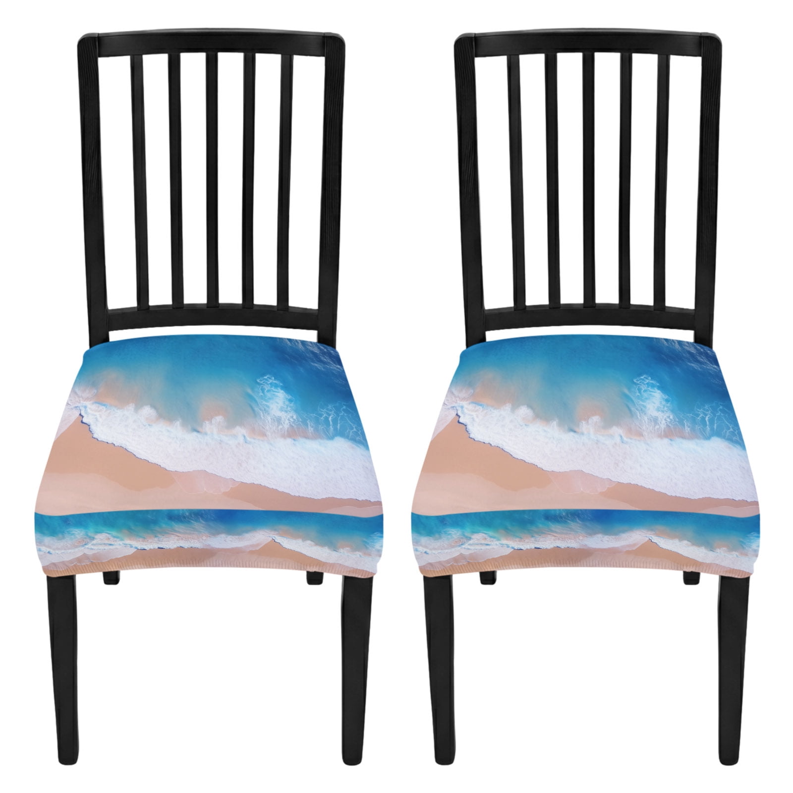 Blue Coastal Seat Covers for Dining Room Chairs Set of 2, Summer Beach ...