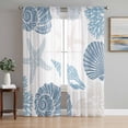 Blue Coastal Semi Sheer Curtains 72 Inch Length 2 Panels Set, Shell ...