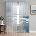 Blue Coastal Semi Sheer Curtains 96 Inch Length 2 Panels Set, Seaside ...
