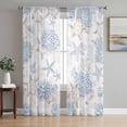 Blue Coastal Sheer Curtains for Living Room Bedroom Summer Beach Ocean ...