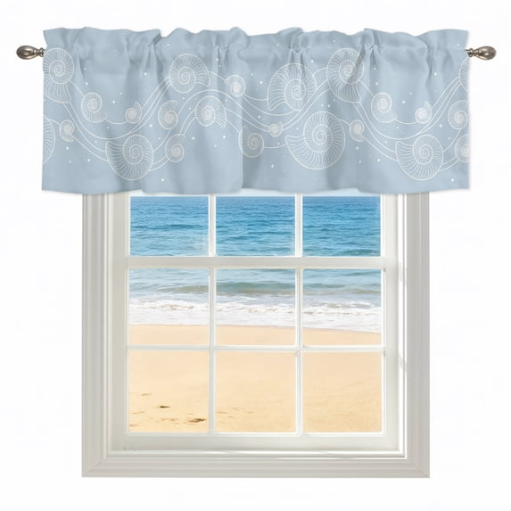 Blue Coastal Shell Conch Valances for Windows, Rod Pocket Kitchen ...