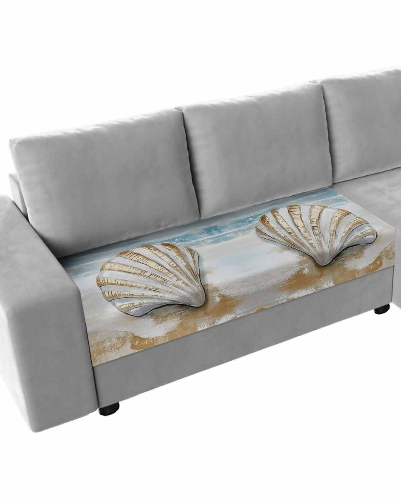 Blue Coastal Shell Sofa Couch Cushion Covers Washable, Removable ...