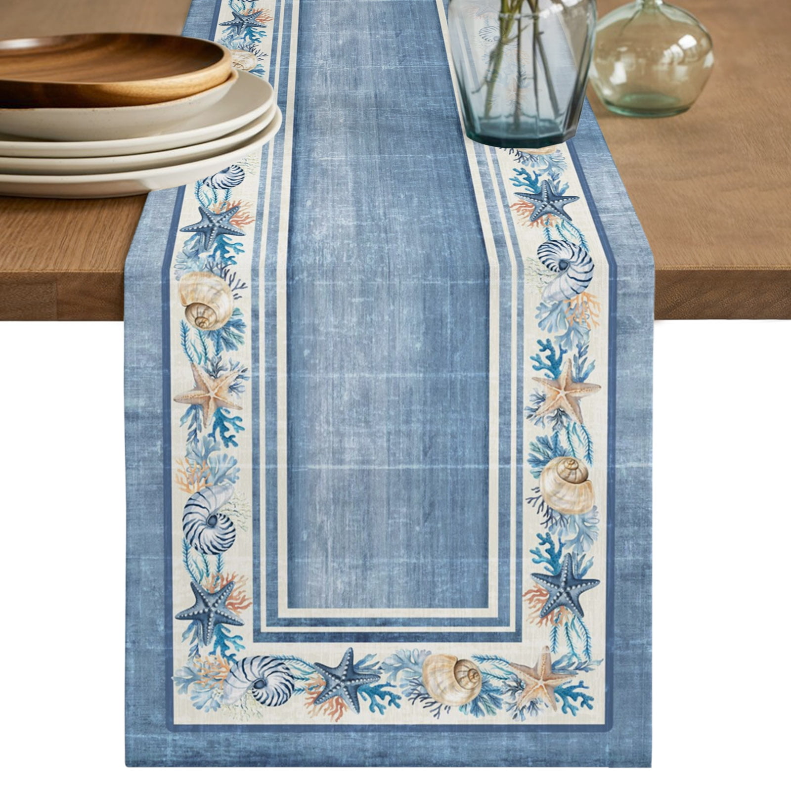 Blue Coastal Short Table Runner 36 Inches Long,Vintage Summer Beach ...