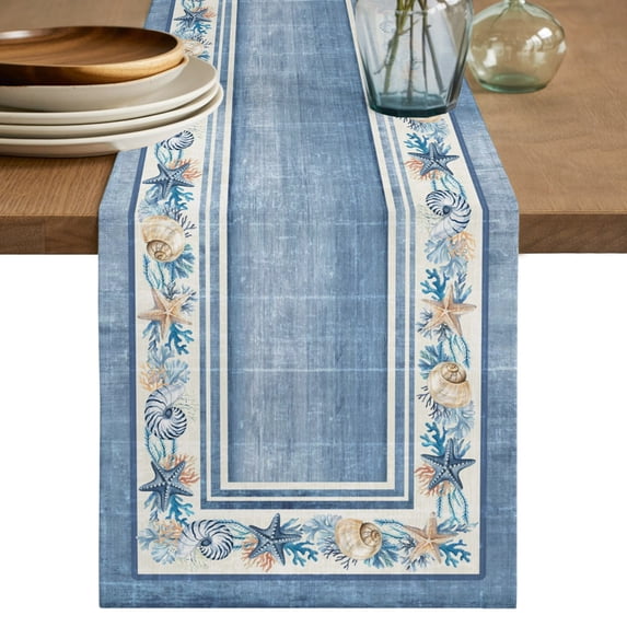 Blue Coastal Short Table Runner 36 Inches Long,Vintage Summer Beach ...