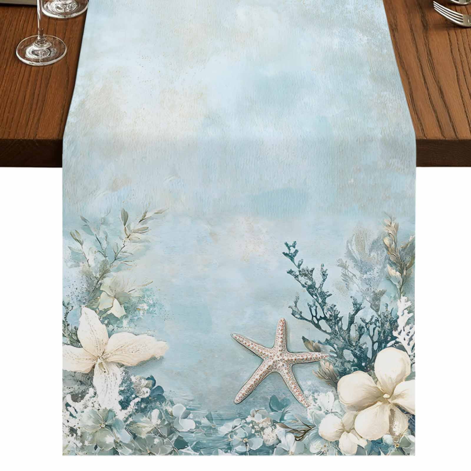 Blue Coastal Short Table Runner 60 Inches Long,Beach Nautical Anchor ...