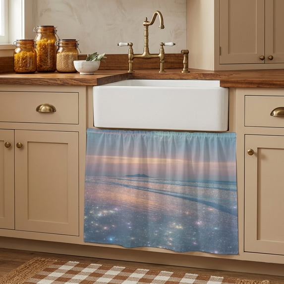 Blue Coastal Small Cabinet Curtains 11"W x 13"L, Summer Ocean Beach ...