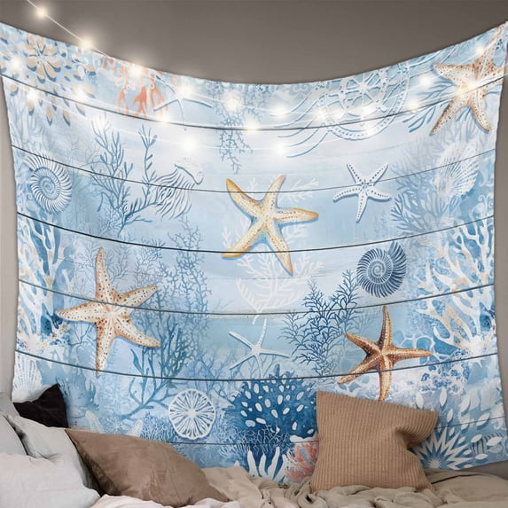 Blue Coastal Small Tapestry for Bedroom Wall Hanging Tapestry, Starfish ...