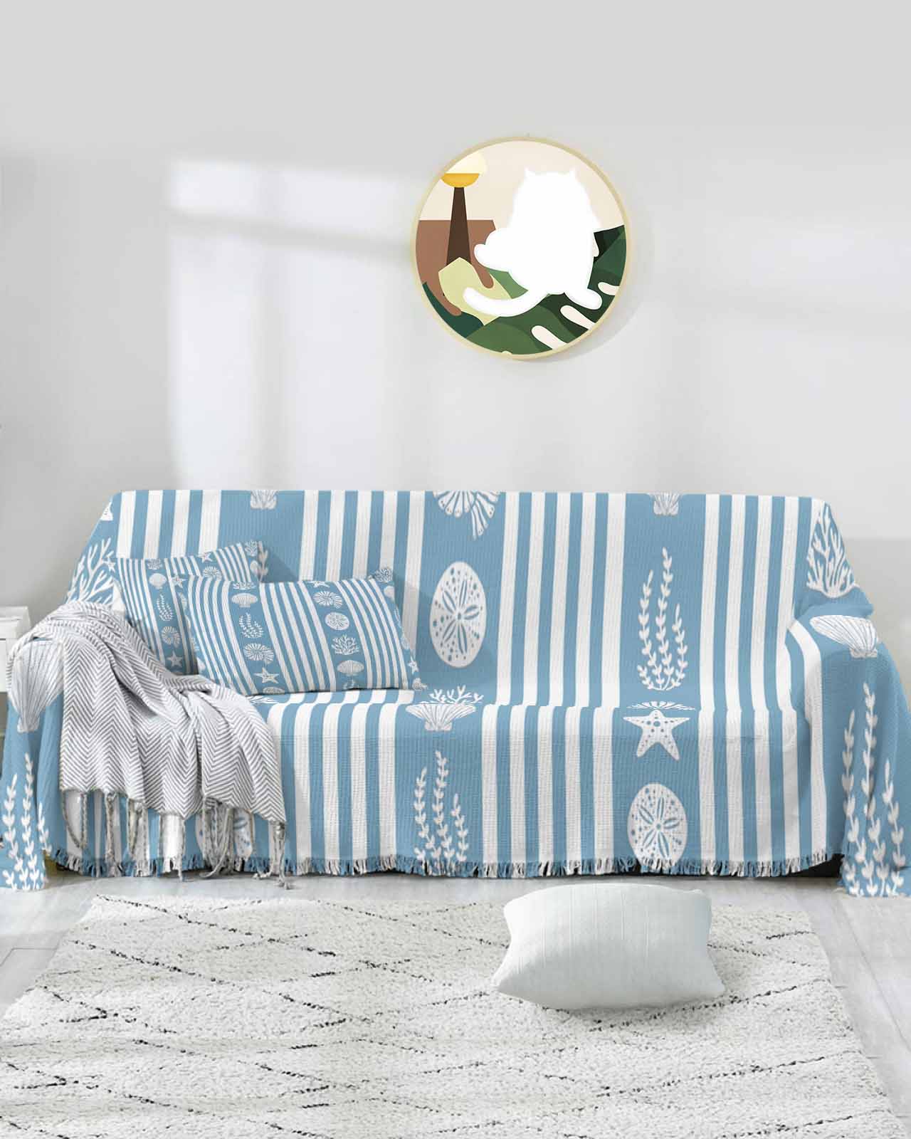 Blue Coastal Sofa Couch Covers for 3 Cushion Couch,Washable L Shape ...