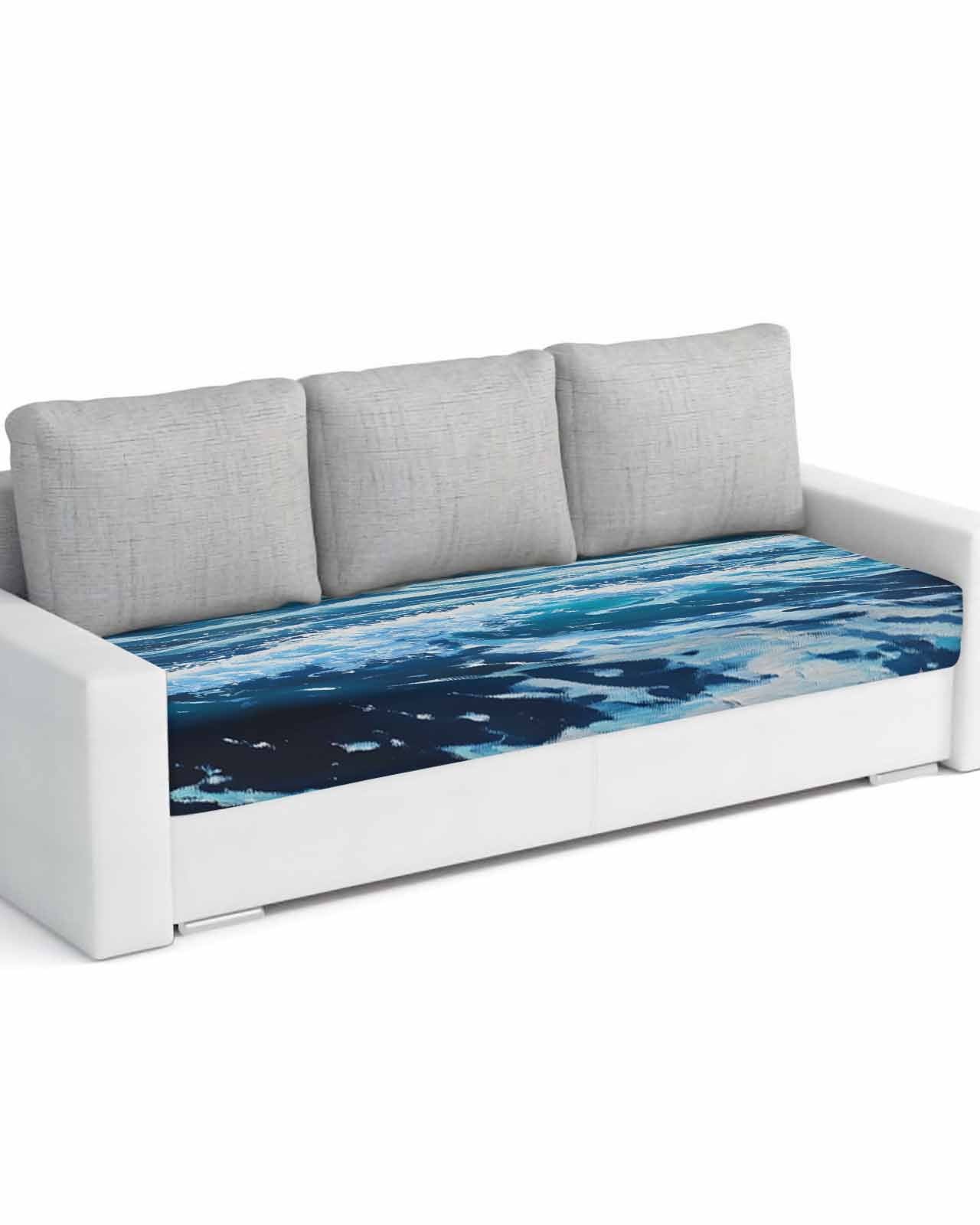Blue Coastal Sofa Couch Cushion Covers Washable, Removable Stretchable ...
