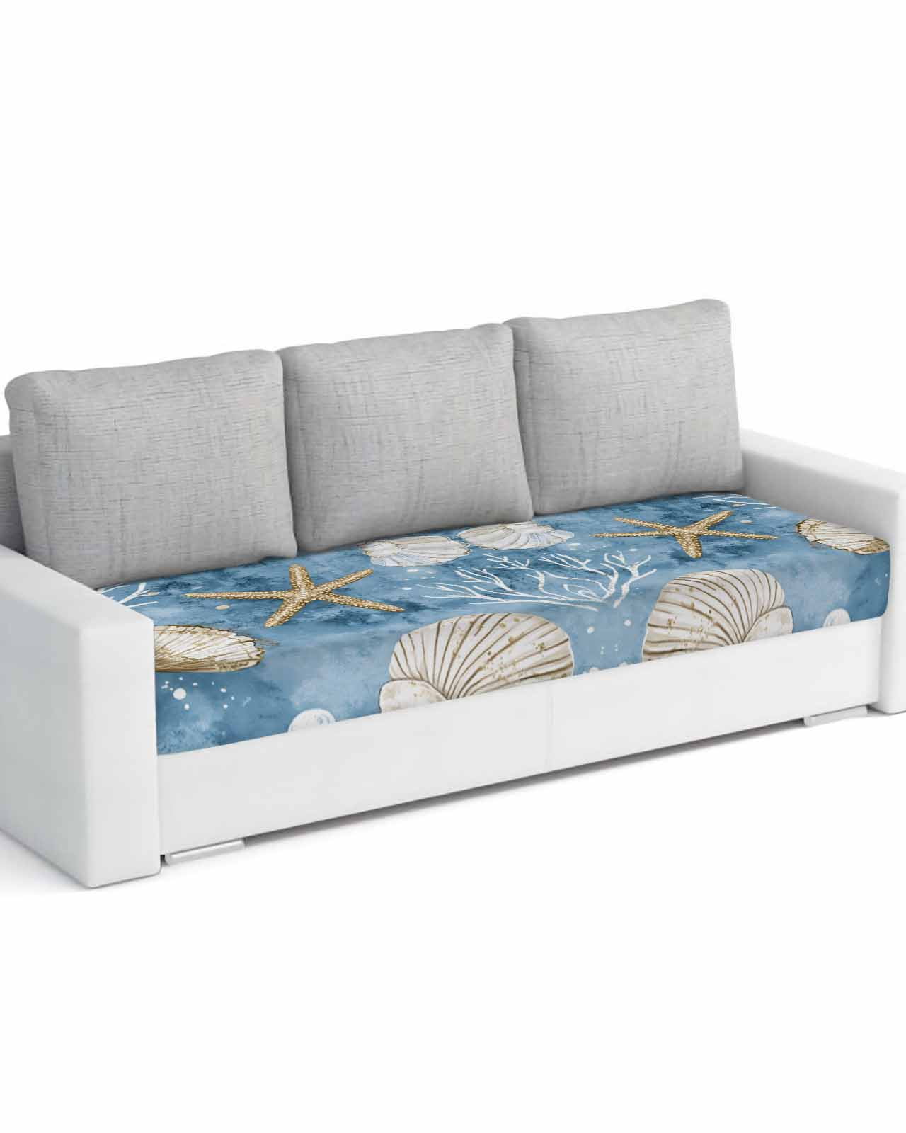 Blue Coastal Sofa Couch Cushion Covers Washable, Removable Stretchable ...