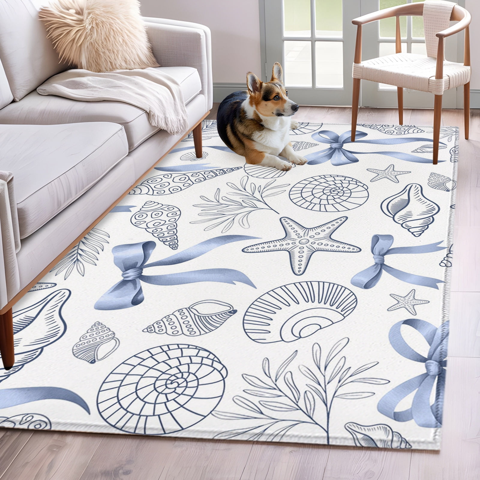 Blue Coastal Starfish 2.7'x5' Rug for Office Desk Chair Area Small ...