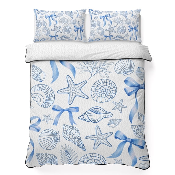 Blue Coastal Starfish 3 Piece Quilt Bedding Set with 2 Pillow Shams ...