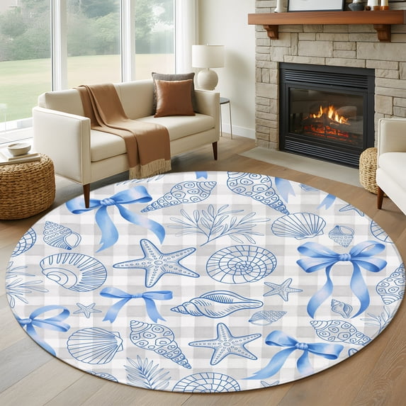 Blue Coastal Starfish 7FT Round Area Rugs for Living Room Seashells ...