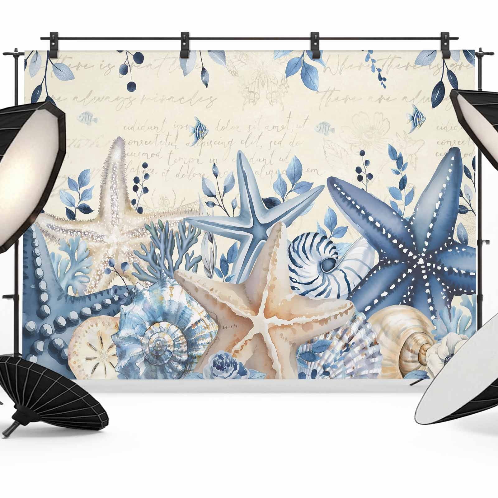 Blue Coastal Starfish Backdrop for Photography,Fabric Photo Background ...