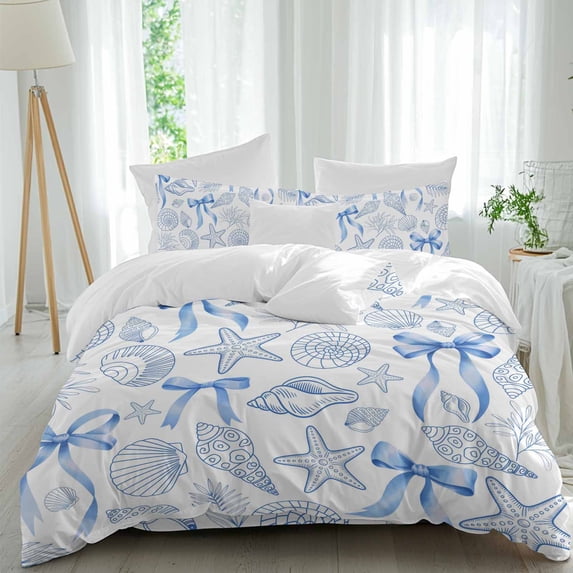 Blue Coastal Starfish Bedding Duvet Cover Set Full Size 4 Pieces ...