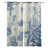 Blue Coastal Starfish Blackout Curtains 84 Inches Long, Beach Ocean ...