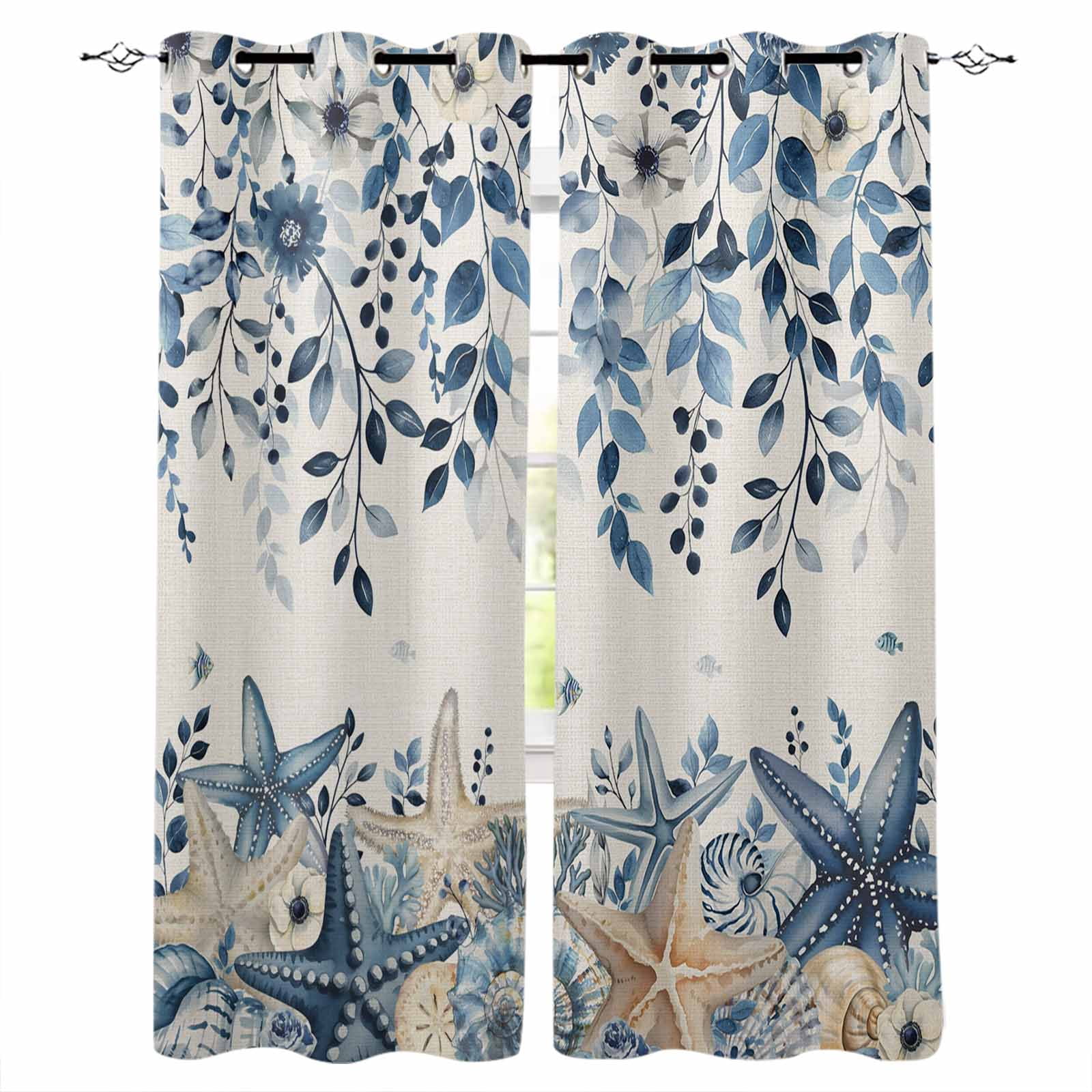 Blue Coastal Starfish Blackout Curtains for Bedroom, Beach Nautical ...
