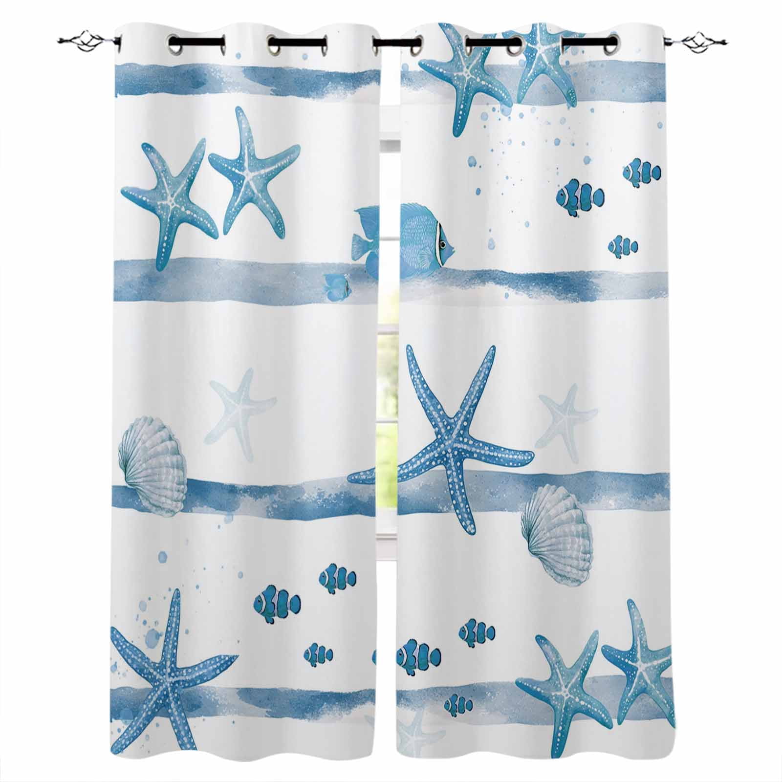 Blue Coastal Starfish Blackout Curtains for Bedroom/Living Room ...