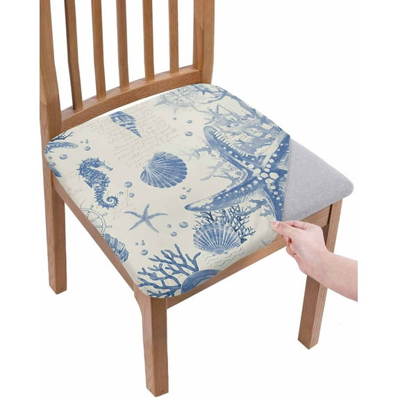 Blue Coastal Starfish Chair Seat Covers for Dining Room Stretch Chair ...
