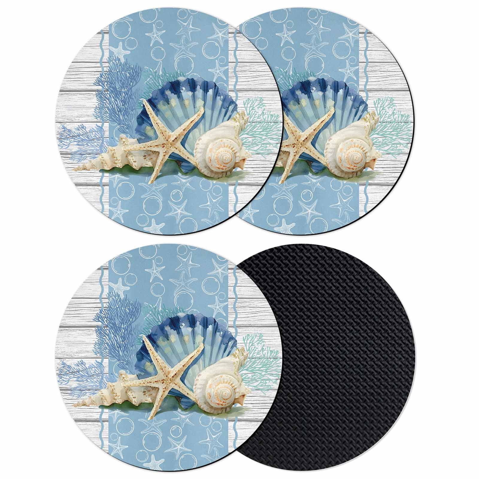 Blue Coastal Starfish Coasters Set of 4, Absorbent Coasters for Drinks ...