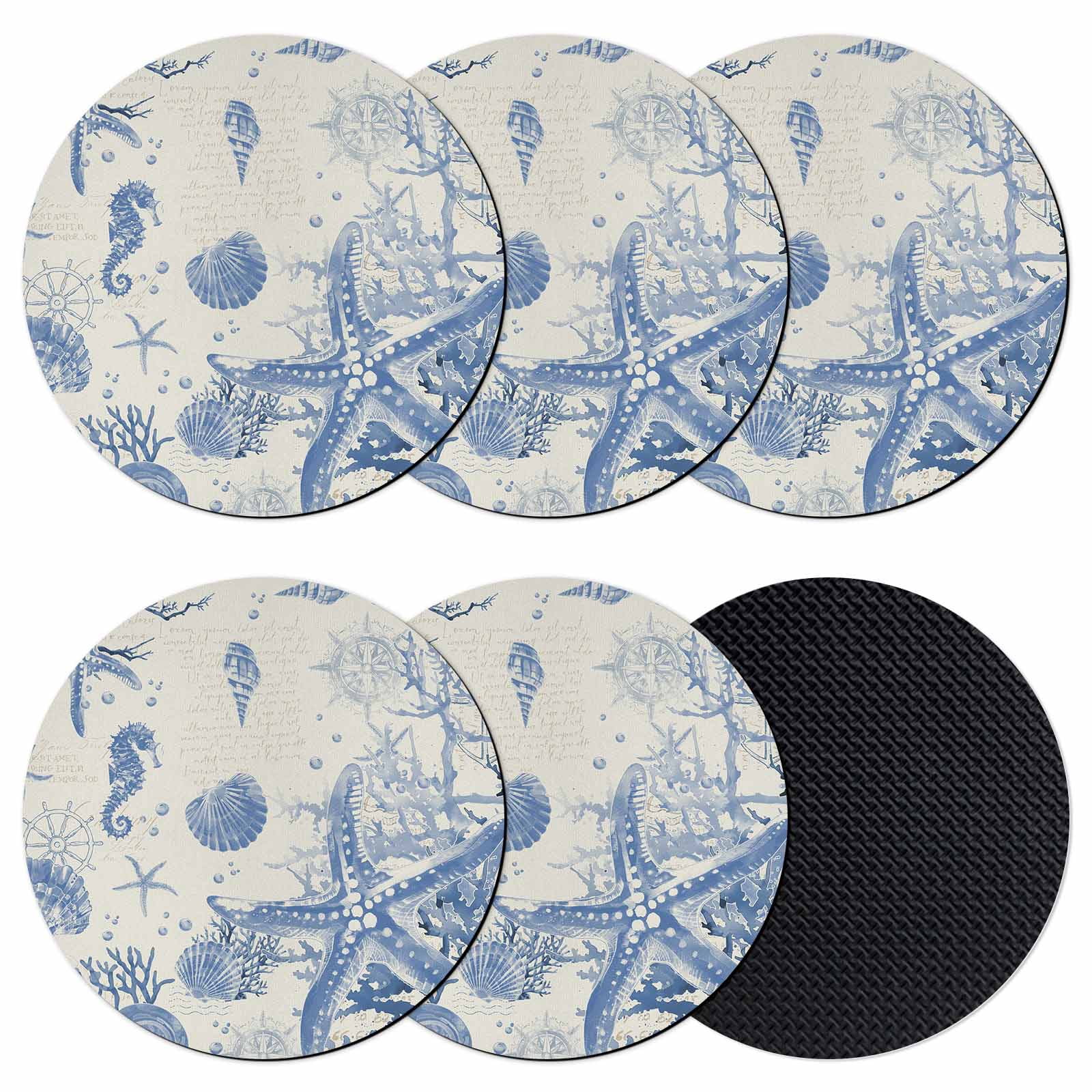 Blue Coastal Starfish Coasters Set of 6, Soft Absorbent Coasters for ...
