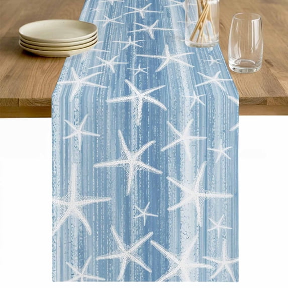 Blue Coastal Starfish Cotton Linen Rectangle Table Runners 13"x60 ...