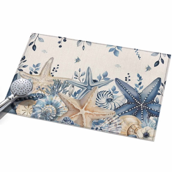 Blue Coastal Starfish Entryway Rug 2x3ft Washable Non Slip Bathroom Rug ...