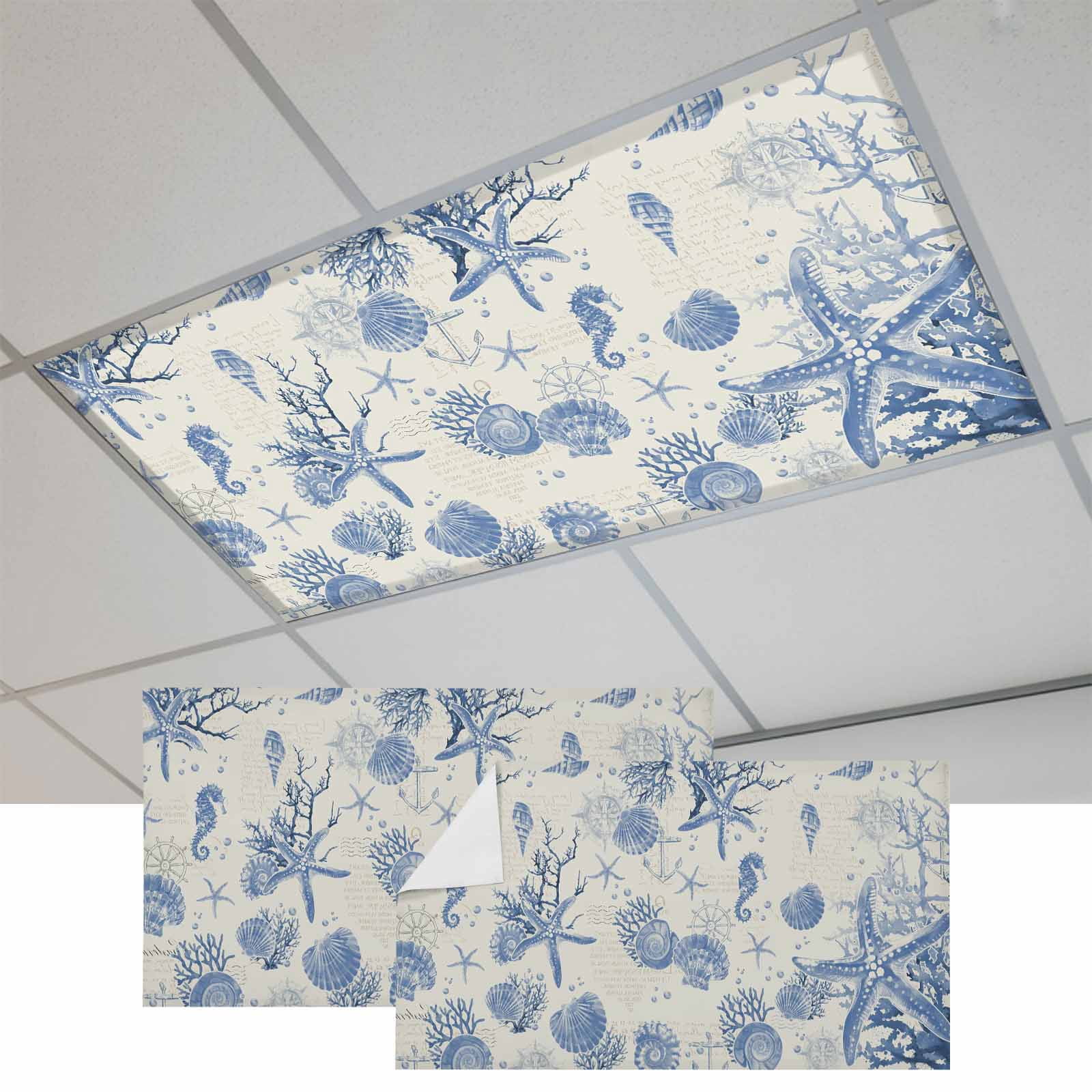 Blue Coastal Starfish Fluorescent Light Covers, Beach Ocean Nautical ...