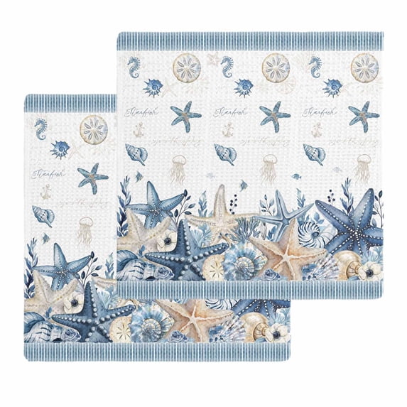 Blue Coastal Starfish Kitchen Dish Towels for Drying Dishes Set of 2 ...