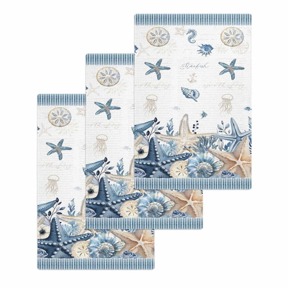 Blue Coastal Starfish Kitchen Dish Towels for Drying Dishes Set of 3 ...