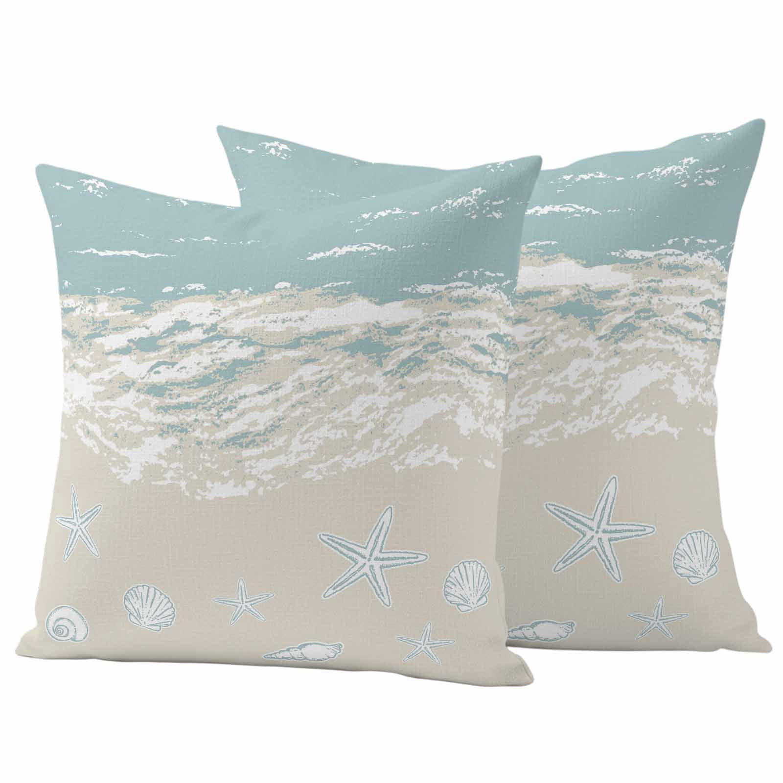 Blue Coastal Starfish Outdoor Waterproof Pillow Covers, Summer Beach ...