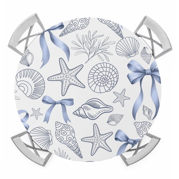 Blue Coastal Starfish Round Table Cover, Seashells Coral Ribbon ...