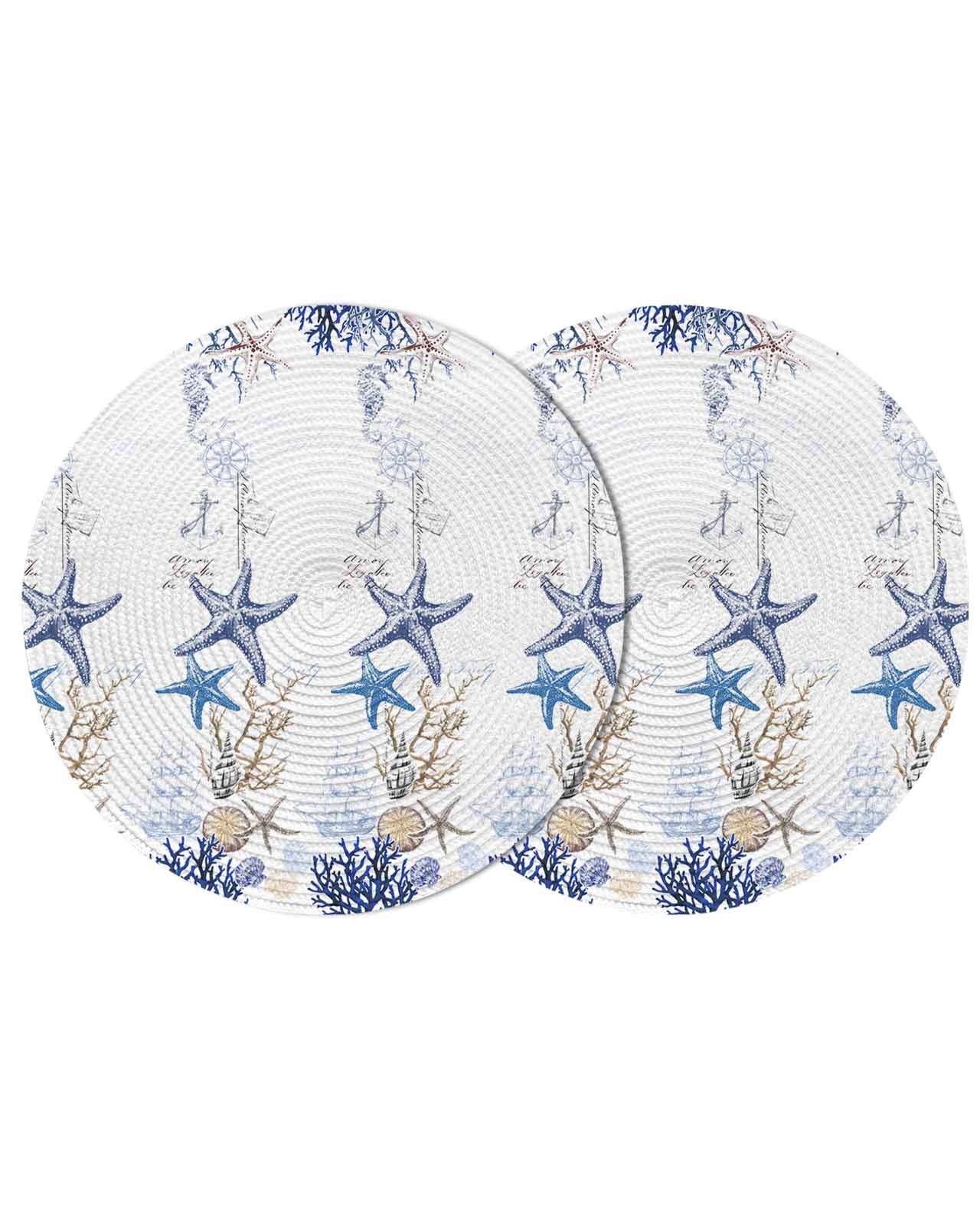Blue Coastal Starfish Round Table Placemats set of 2, Vintage Coral ...