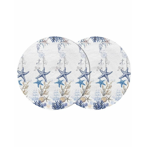 Blue Coastal Starfish Round Table Placemats set of 2, Vintage Coral ...
