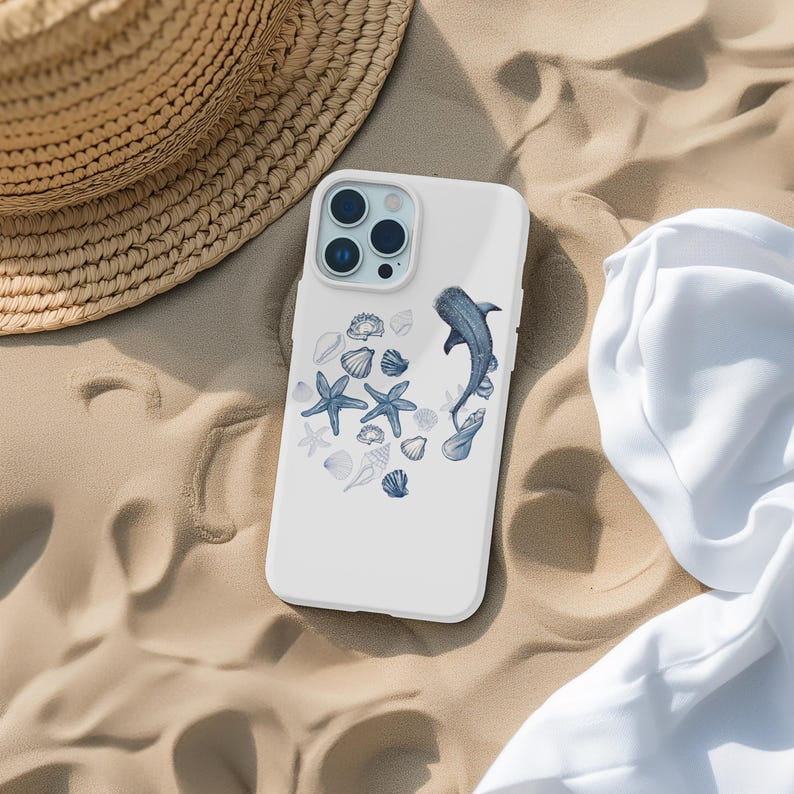 Blue Coastal Starfish Shells Summer Phone Case for iPhone 11 12 13 14 ...
