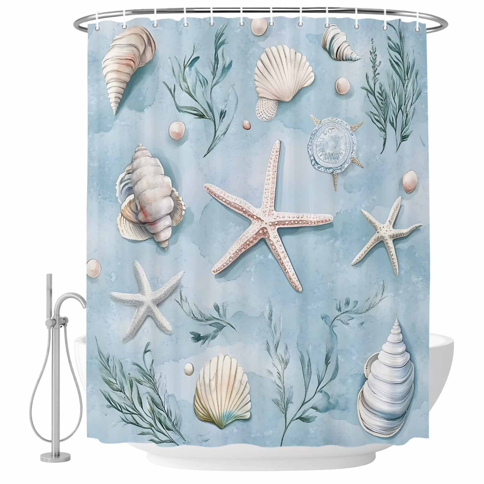 Blue Coastal Starfish Shower Curtain Set - Long 72" x 84" Washable ...