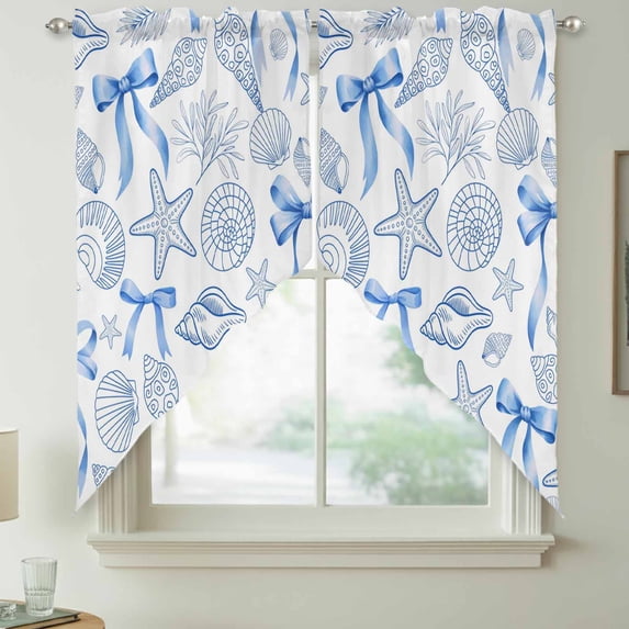 Blue Coastal Starfish Swag Kitchen Curtain Valances, Seashells Coral ...